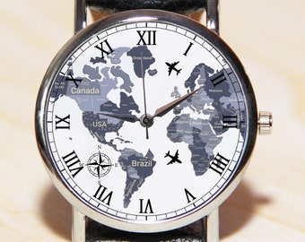 Wristwatch World Map Wrist Watch Globe Watch Earth Travel | Etsy