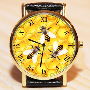 Bee Watches, Honey Watches, Honeycomb Watches, Yellow Watches, Leather ...