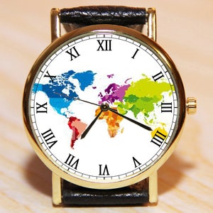 Watch is a World Map, Colored Wristwatches, Women's Watches, Men's ...