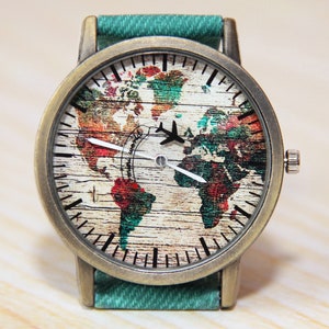 Wristwatch World Map, Mens Watch, Women's Watch, Green World Watch ...