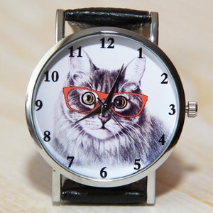 Watches Cat in Glasses, Watch Cat, Women's Watch, Men's Watch, Student ...