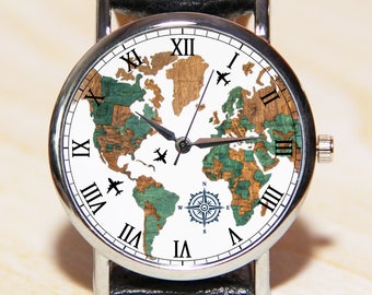 Wristwatch World Map Wrist Watch Globe Watch Earth Travel | Etsy UK