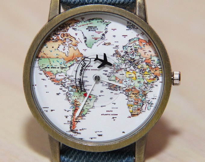 Wristwatch World Map Men's Watches Wristwatch Journey | Etsy
