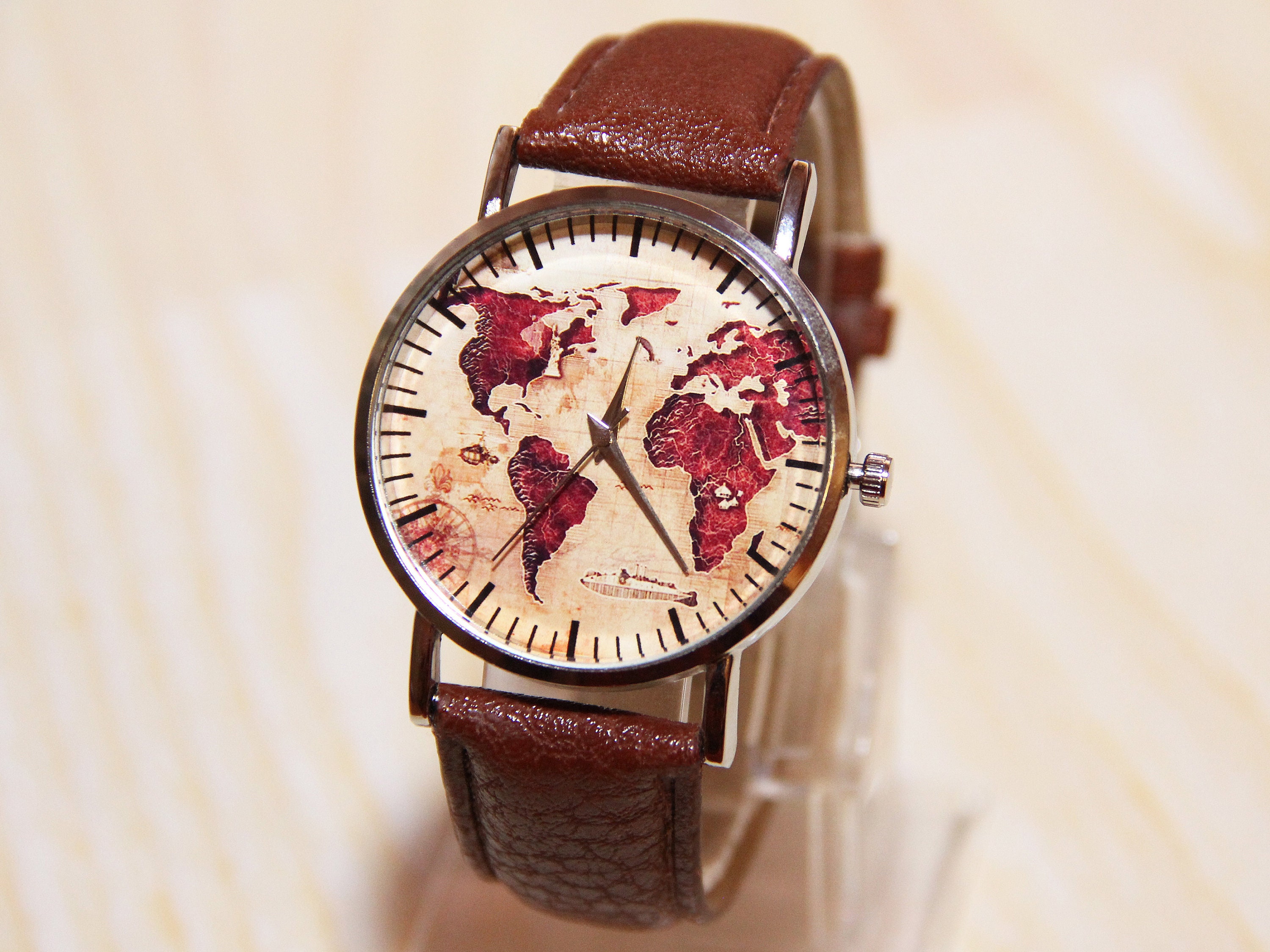 Wristwatch World Map Watch Map America Watch Globe | Etsy