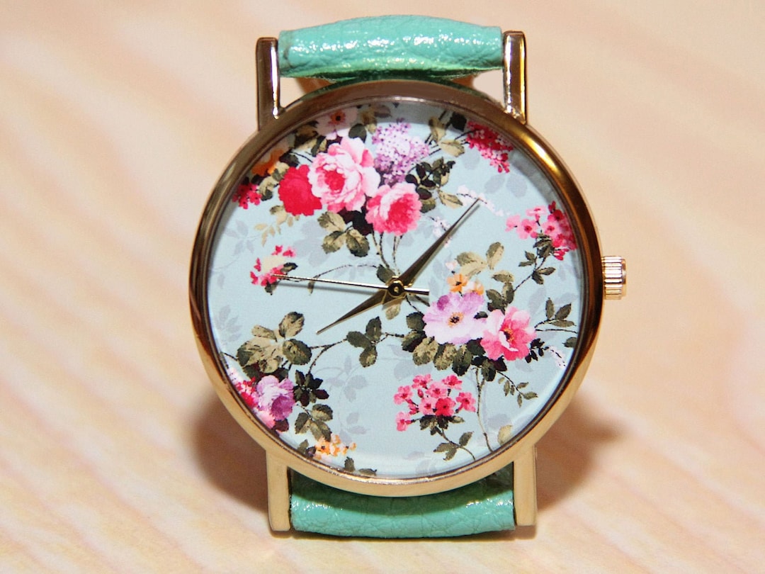 Wrist Watch Flowers, Ladies Watch, Turquoise Watch, Leather Watch ...