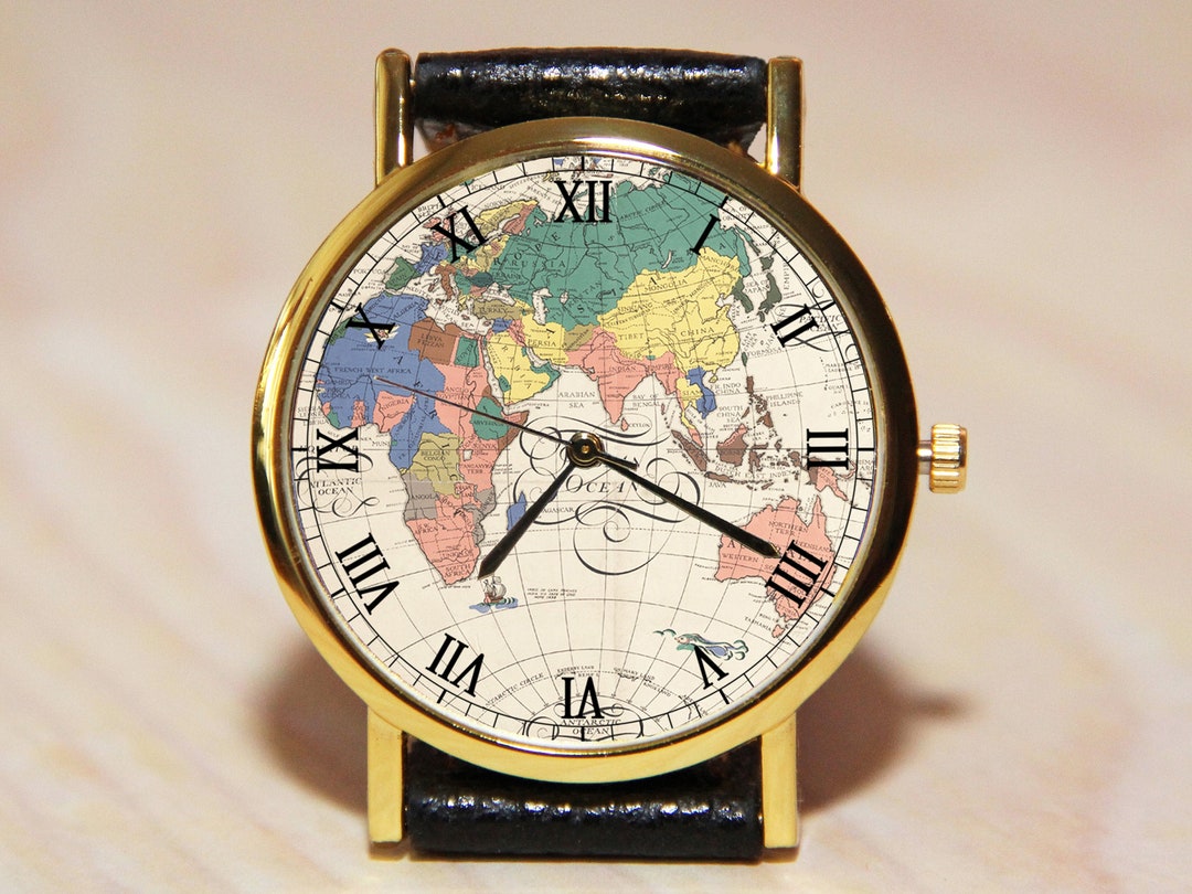 World Map Vintage Watch Leather, World Map Watch, Vintage Map Watch ...