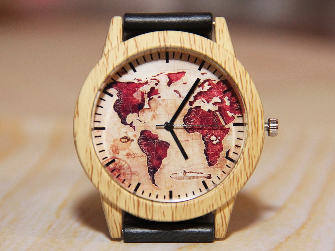 World Wrist Map Watch Wooden Wrist Watch Imitation Wooden - Etsy