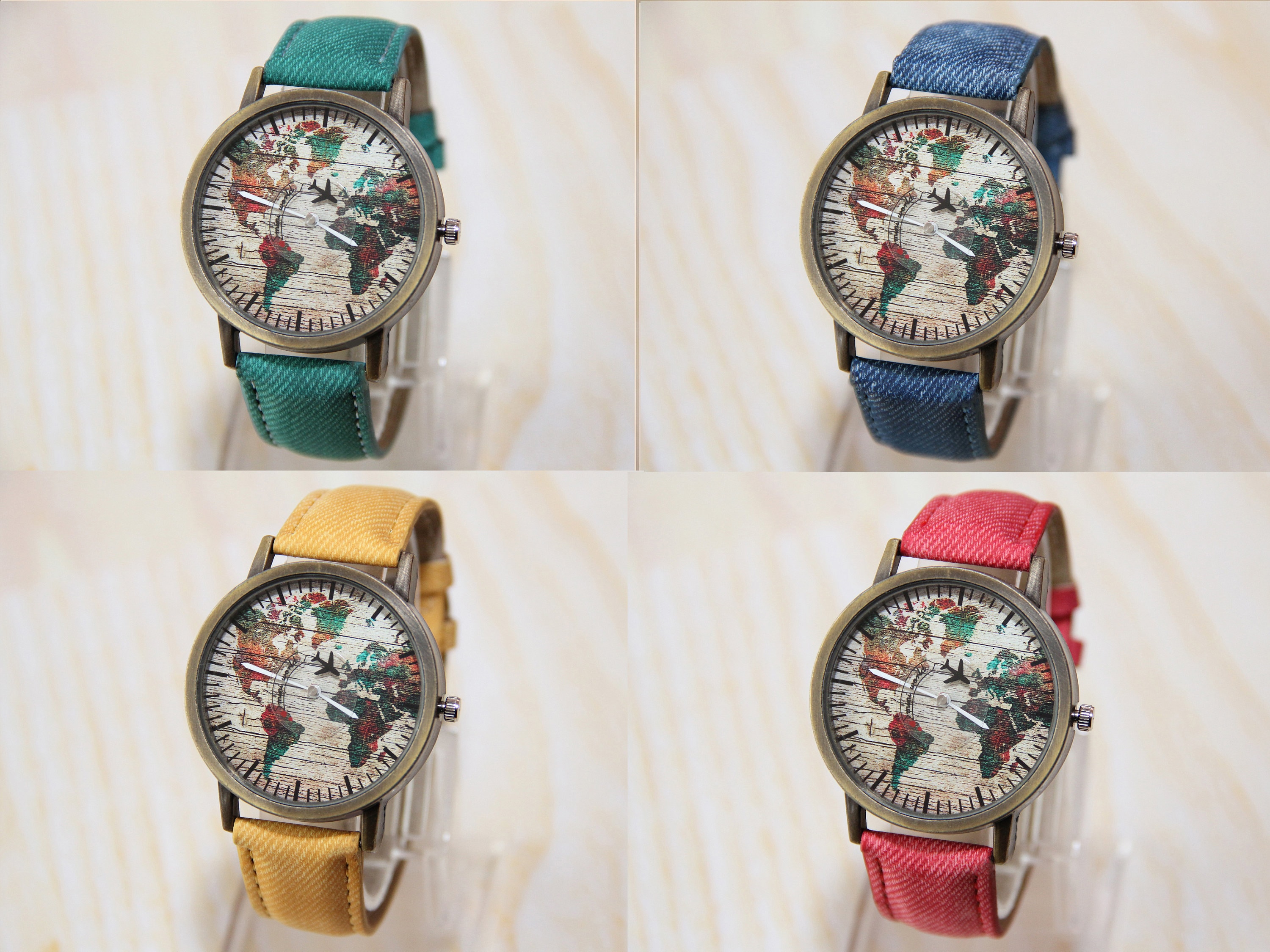 Wristwatch World Map, Mens Watch, Women's Watch, Green World Watch ...