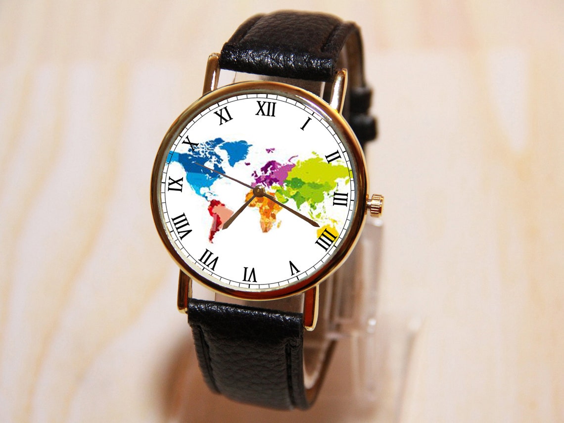 Watch is a World Map, Colored Wristwatches, Women's Watches, Men's ...