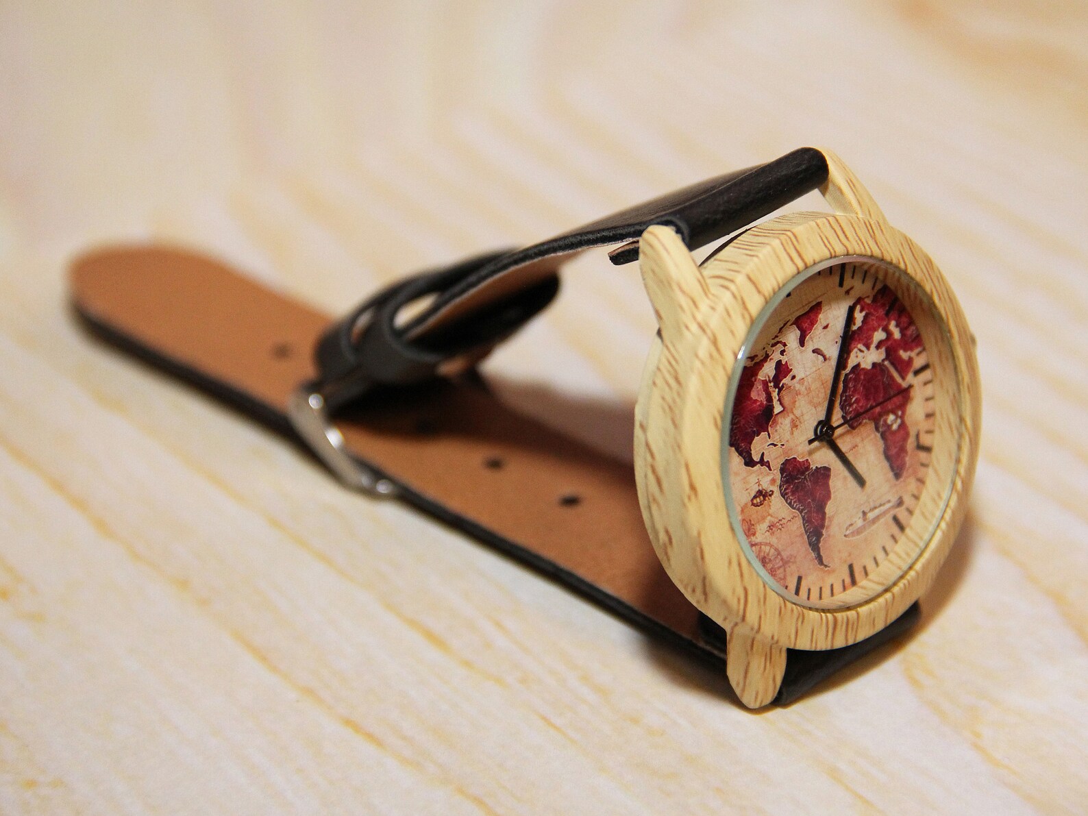 World wrist map watch wooden wrist watch imitation wooden | Etsy
