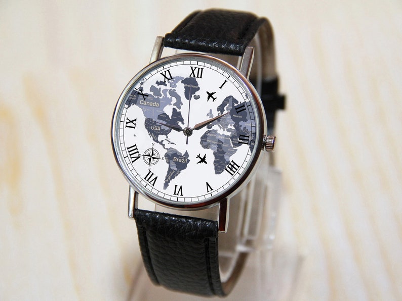 Wristwatch world map travel watch mens watch female watch | Etsy