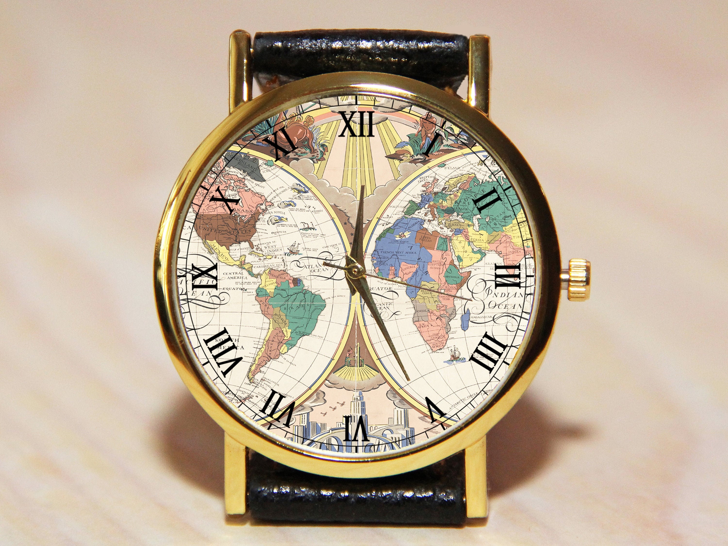 Аntique Map Watch Men's Watches Women's Watch - Etsy