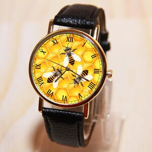 Bee Watches, Honey Watches, Honeycomb Watches, Yellow Watches, Leather ...