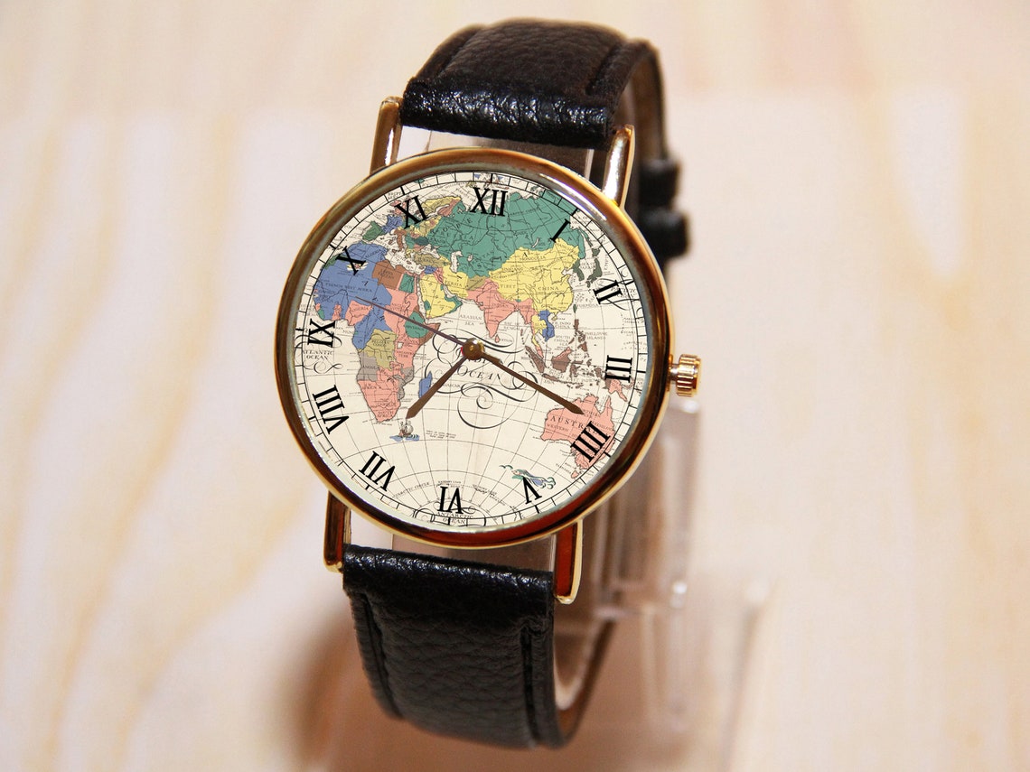 World Map Vintage Watch Leather, World Map Watch, Vintage Map Watch ...