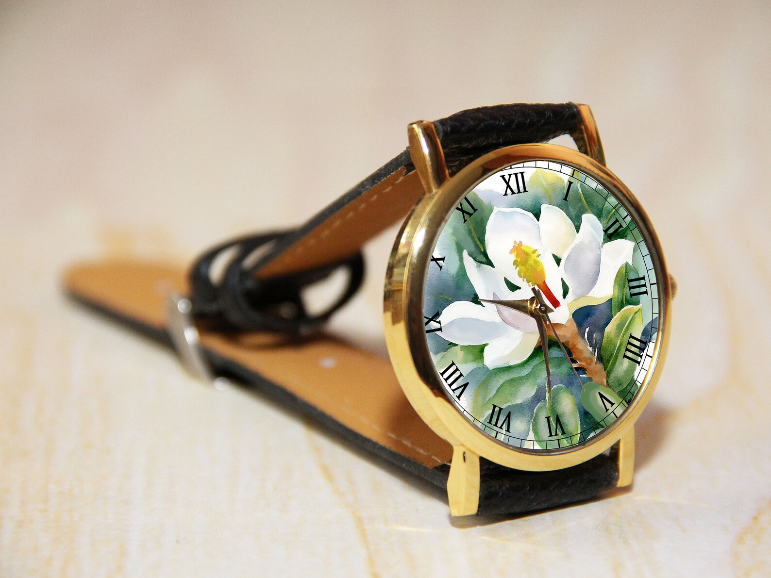 Wrist Watch Magnolia, Watch Flowers, Women's Watches, Leather Watches ...