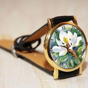 Wrist Watch Magnolia, Watch Flowers, Women's Watches, Leather Watches ...
