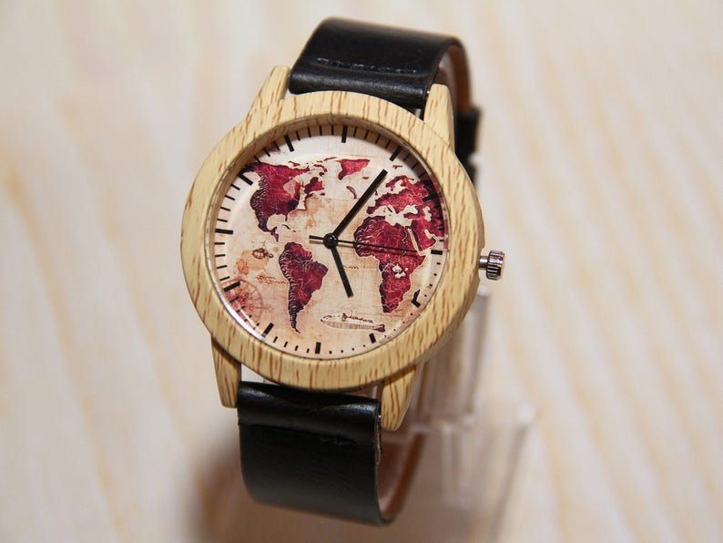 World wrist map watch wooden wrist watch imitation wooden | Etsy