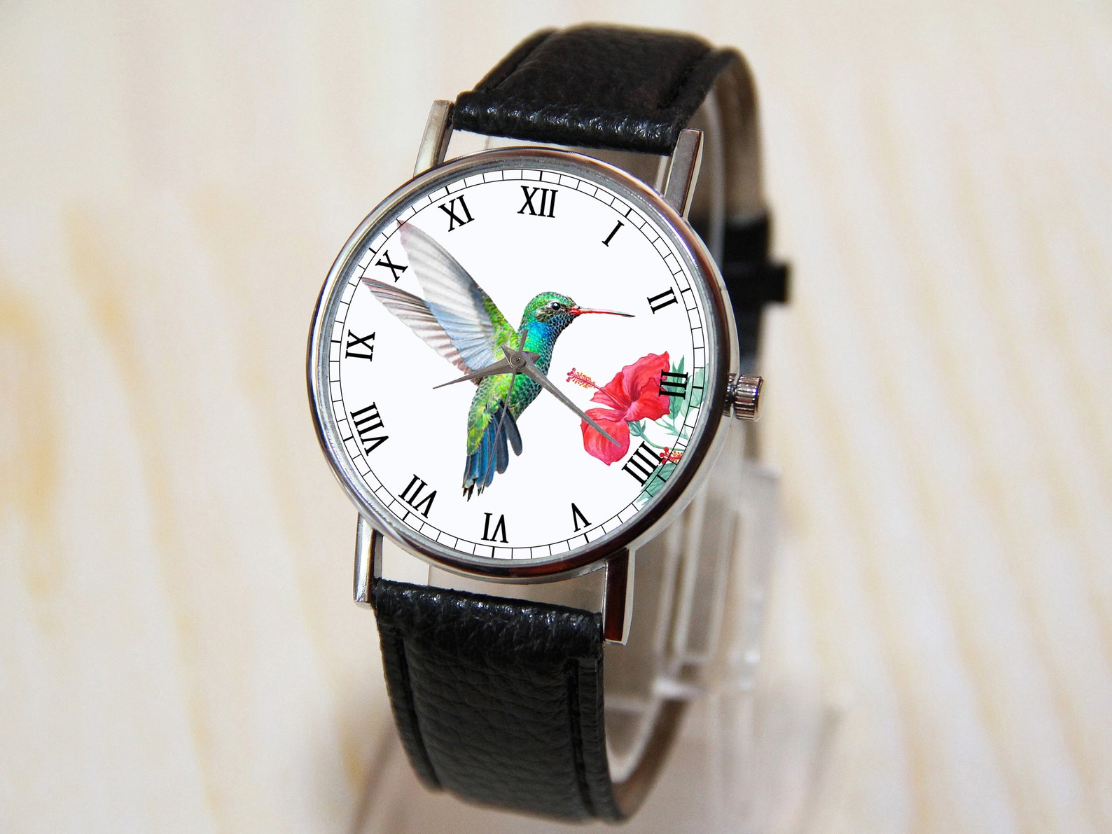 Humming-bird Wrist Watch, Hibiscus Watch, Women's Watch, Watch With ...