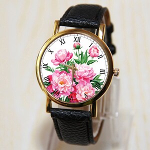 Peony Watches, Women’s Watches, Flowers Watches, Pink Watches, Leather ...