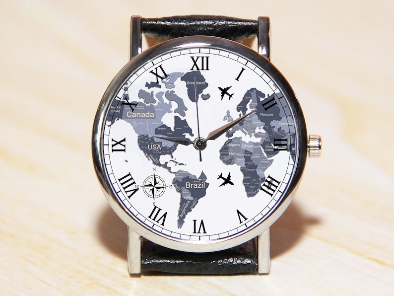 Wristwatch world map travel watch mens watch female watch | Etsy