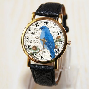 Blue Bird Watch, Leather Watch, Wrist Watch With Birds, Ladies Watch ...