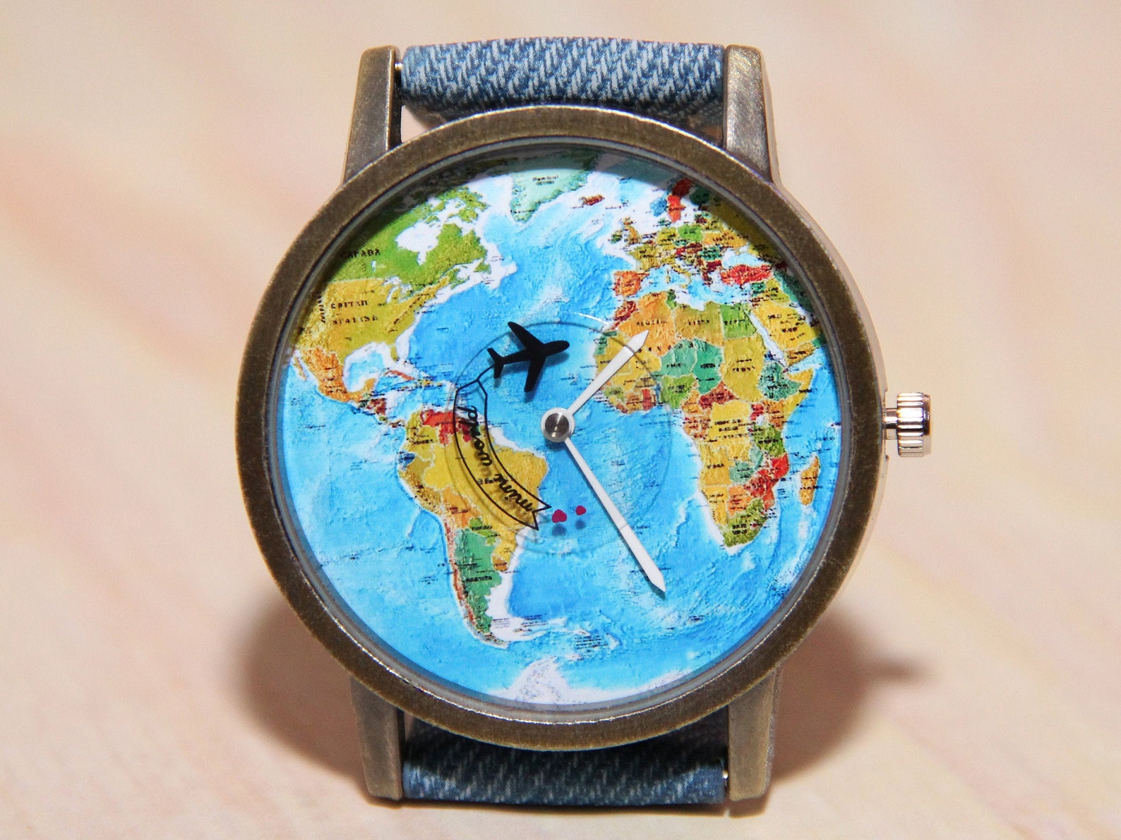 Wristwatch World Map Denim Watch Travel Clock Wrist Watch - Etsy