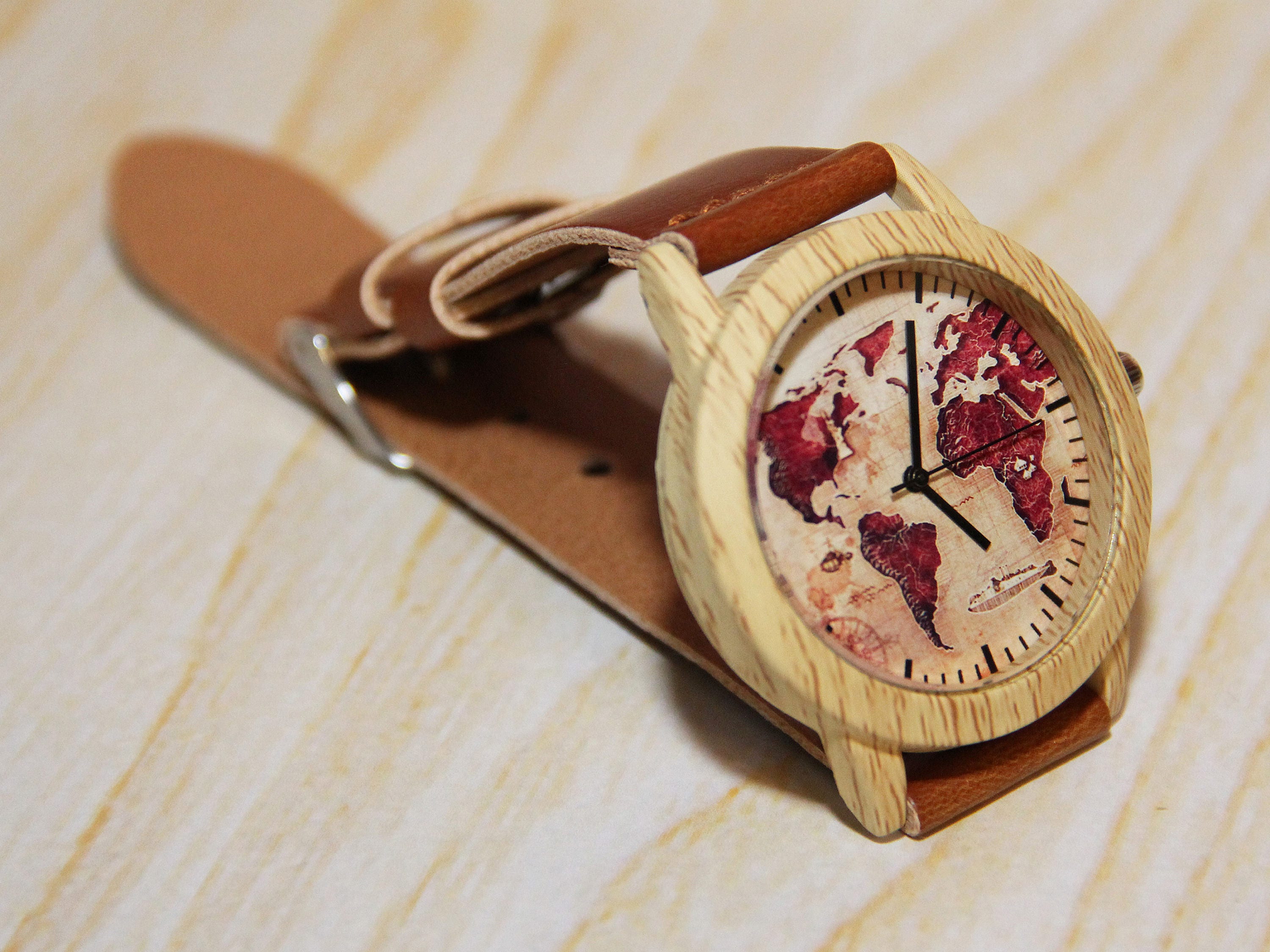 World wrist map watch wooden wrist watch imitation wooden | Etsy