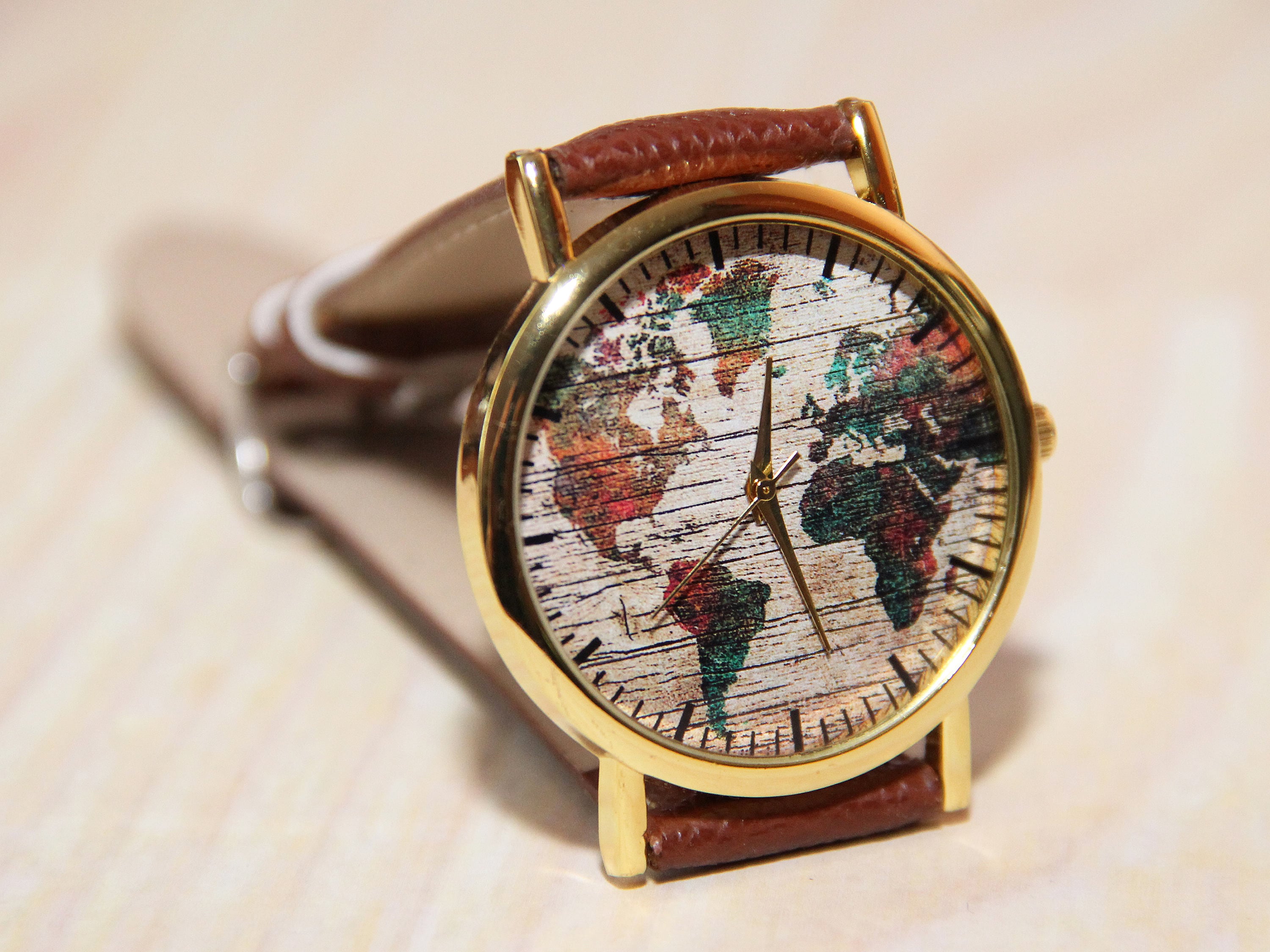 Wristwatch World Map Wrist Watch Globe Watch Earth Travel | Etsy