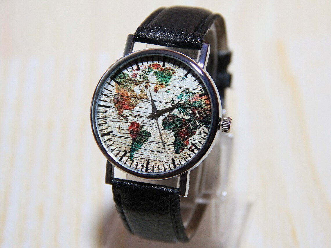 Wristwatch World Map Wrist Watch Globe Watch Earth Travel | Etsy
