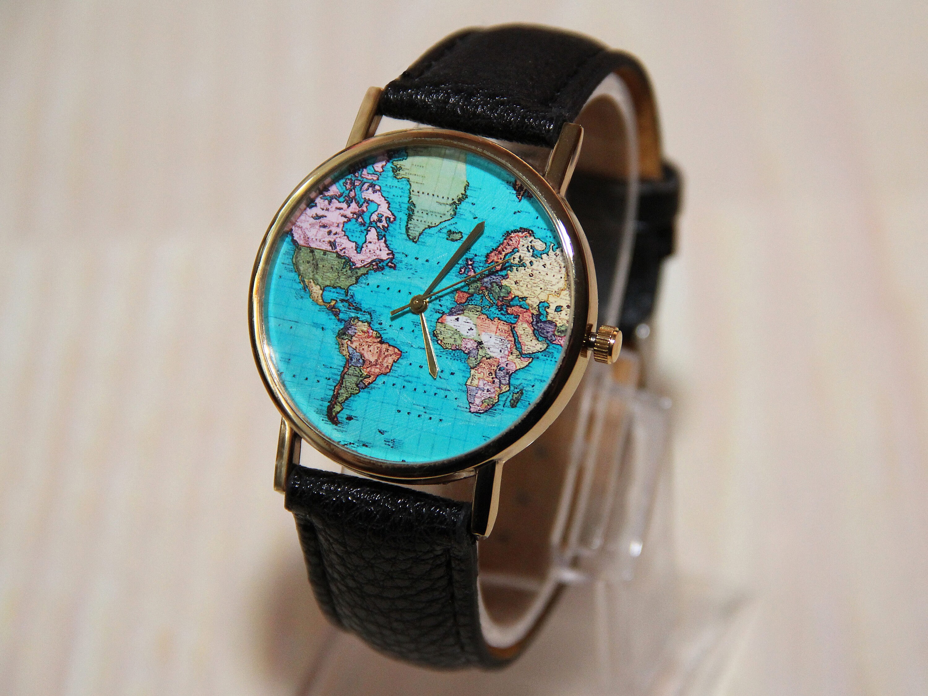 Wristwatches Travelers Wristwatch World Map Globe Clock | Etsy