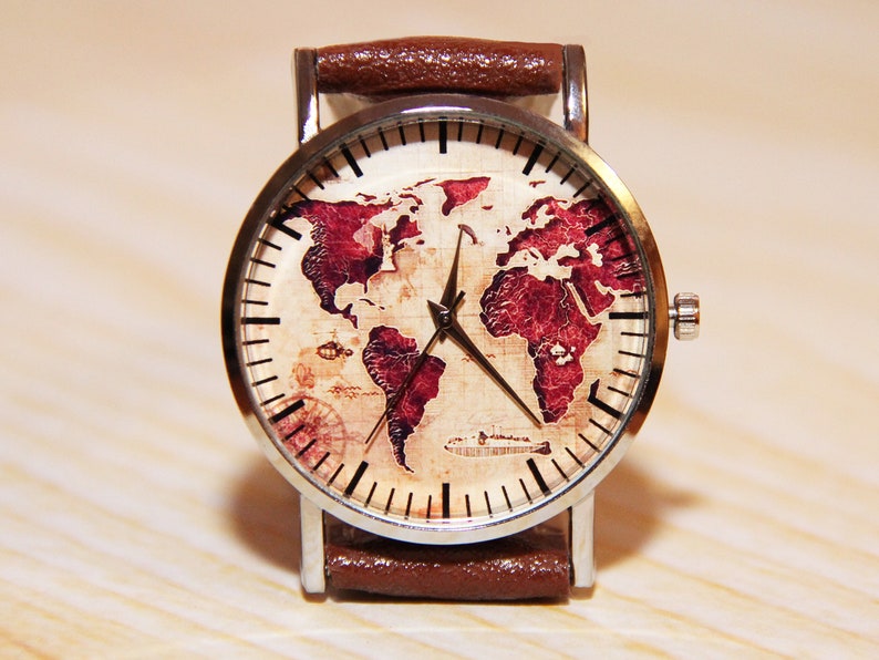 Wristwatch world map watch map America watch globe | Etsy