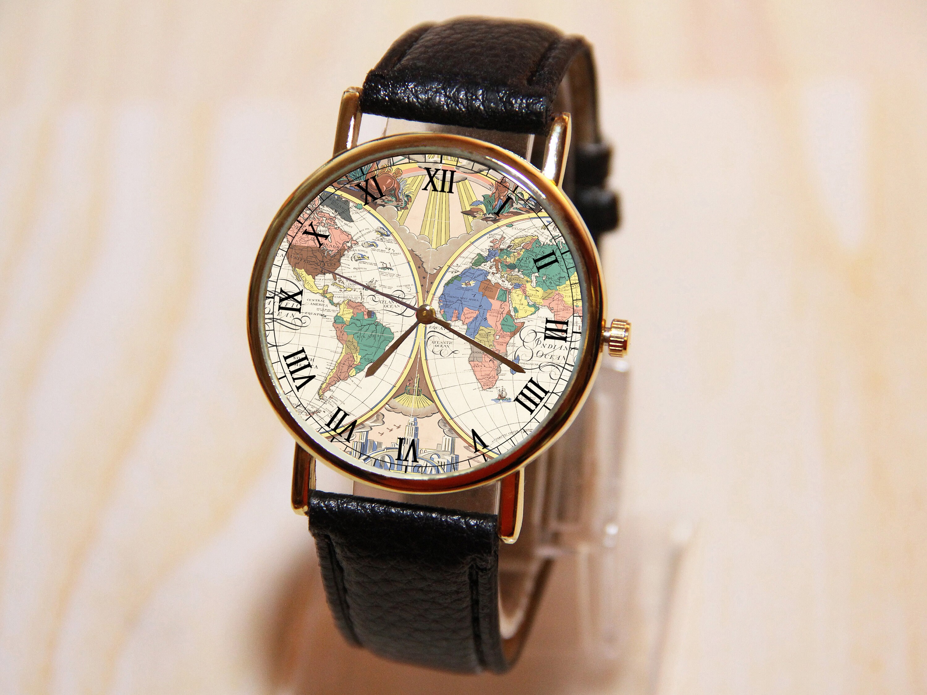Аntique Map Watch Men's Watches Women's Watch - Etsy
