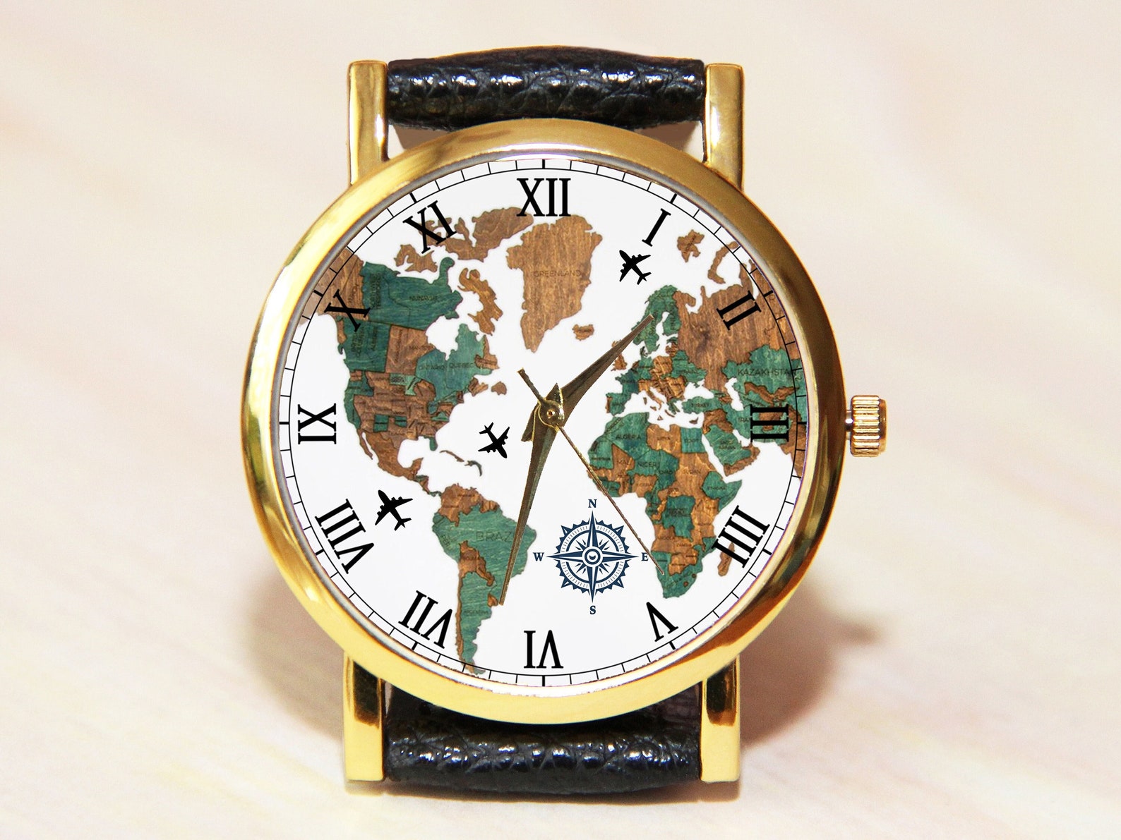 Wristwatch World Map, Wrist Watch Globe, Watch Earth, Travel Watch ...