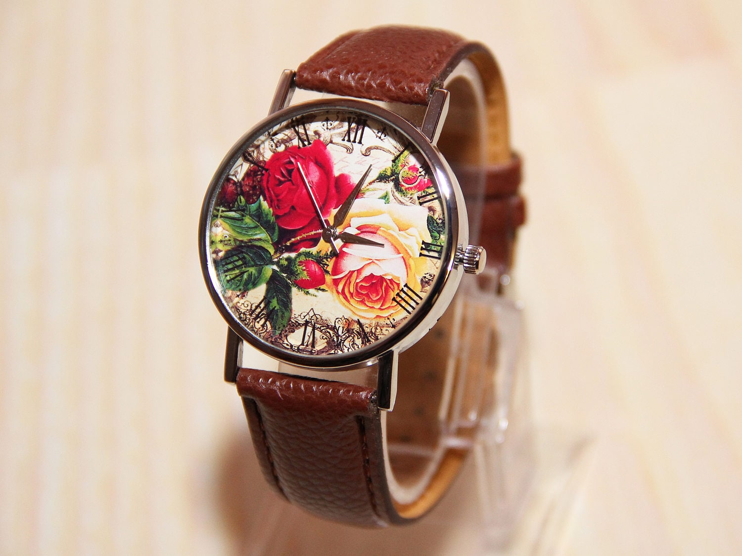 Wristwatches Flowers Watches Red Roses Ladies Watches | Etsy