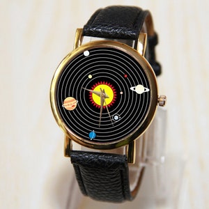 Galaxy Watch, Solar System Watch, Planet Watch, Saturn Watch, Leather ...