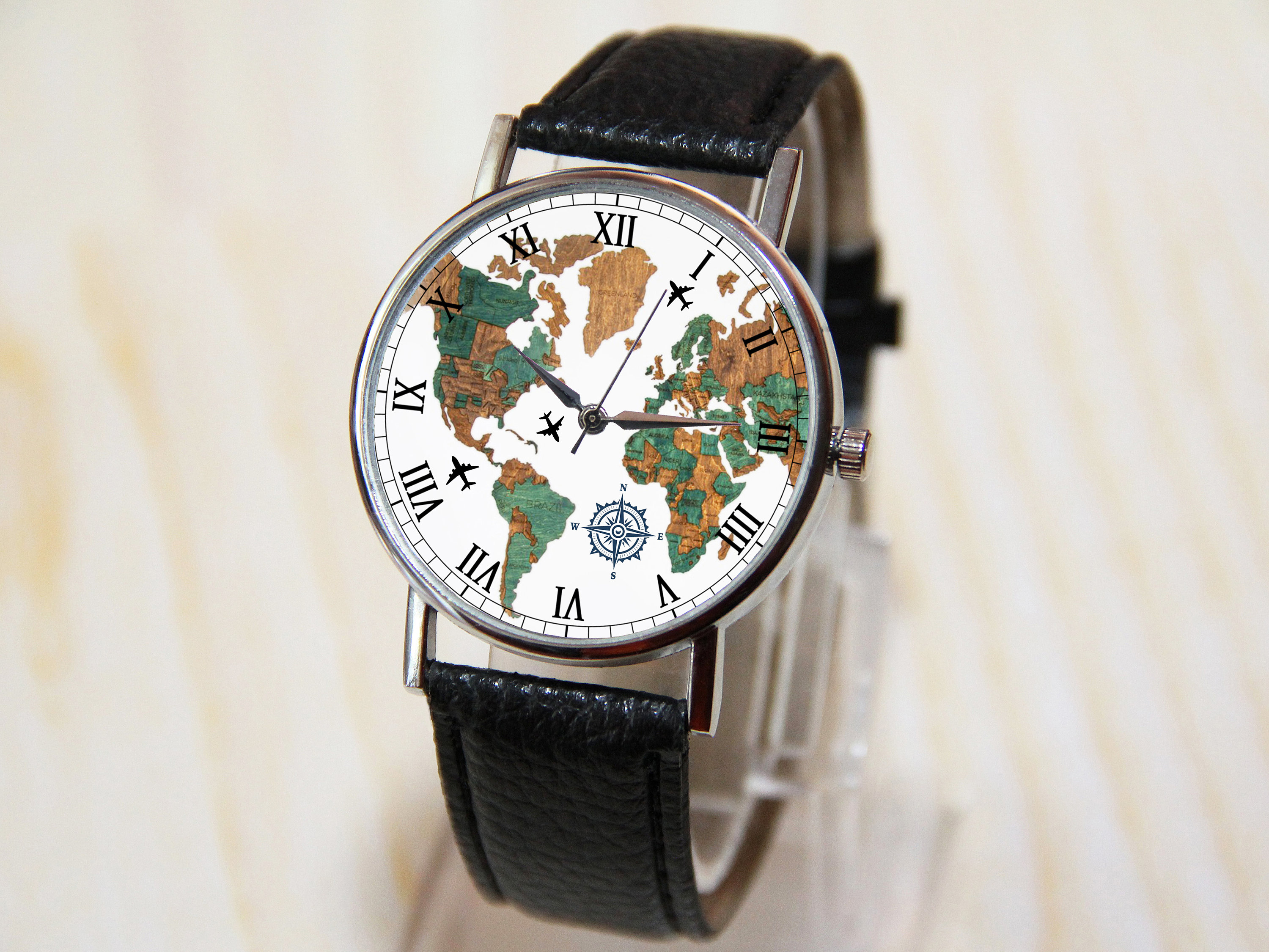 Wristwatch World Map, Wrist Watch Globe, Watch Earth, Travel Watch ...