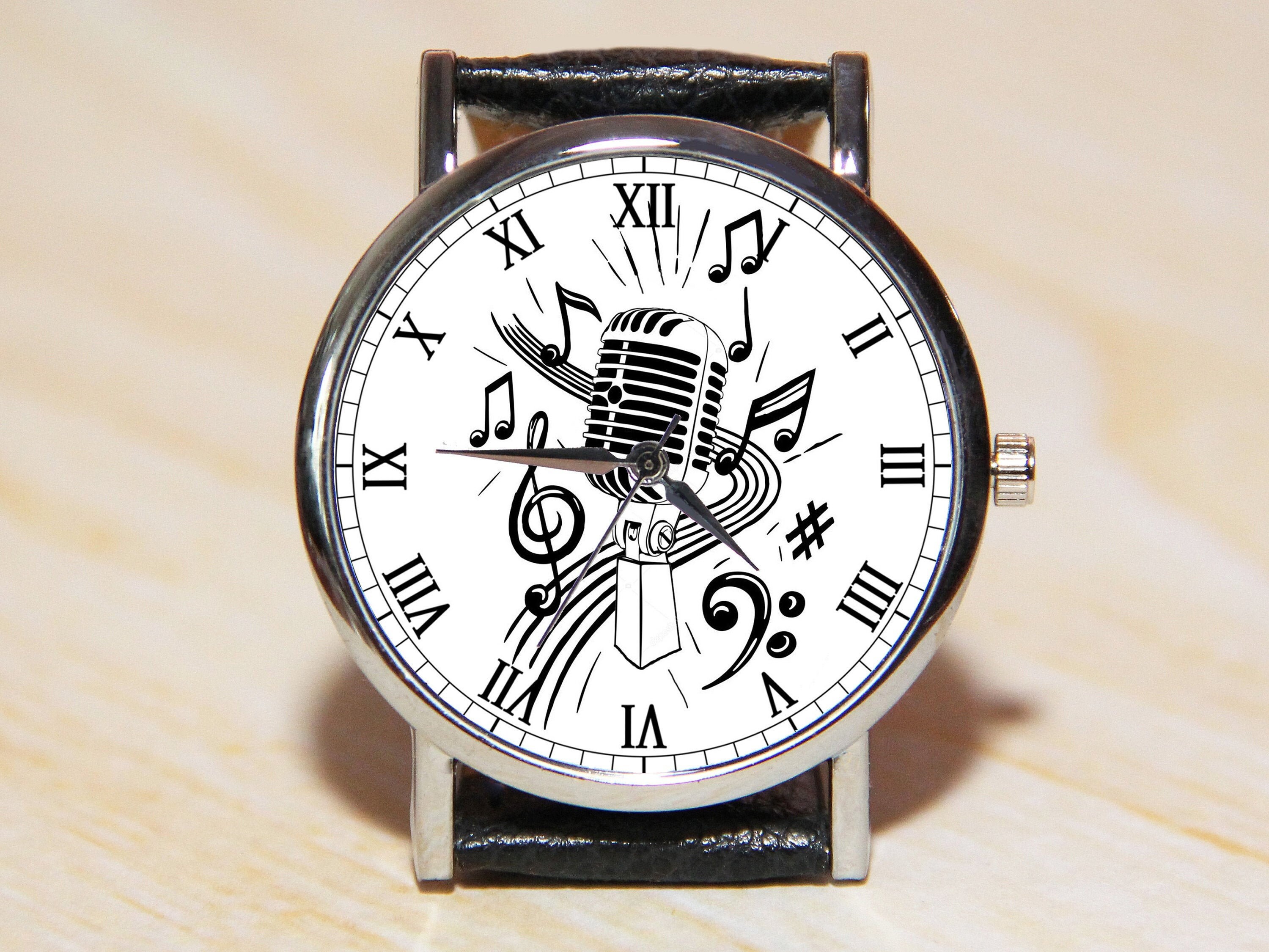 Microphone Wristwatch, Jazz Style Watch, Retro Microphone Watch, Black ...