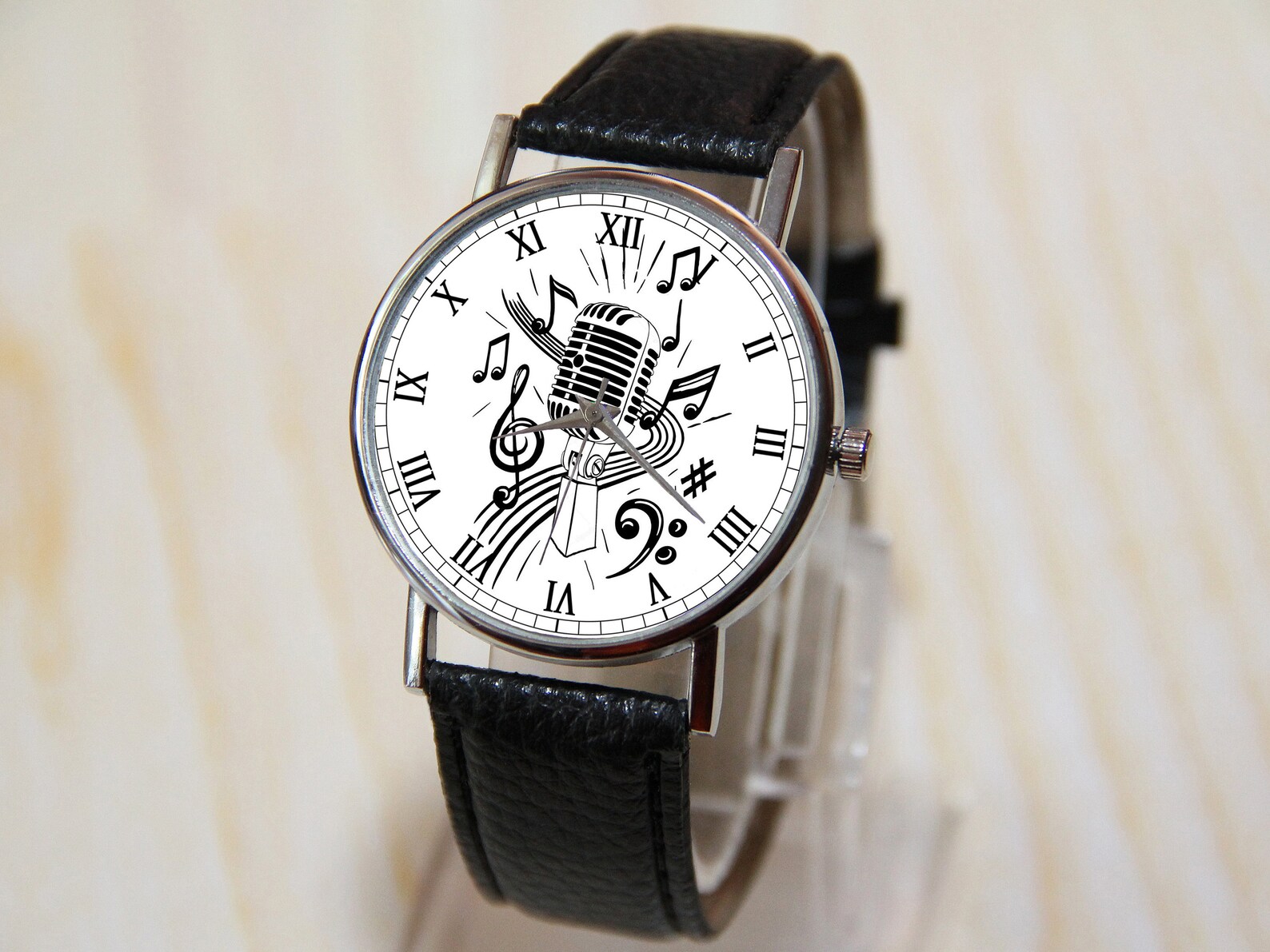 Microphone Wristwatch, Jazz Style Watch, Retro Microphone Watch, Black ...