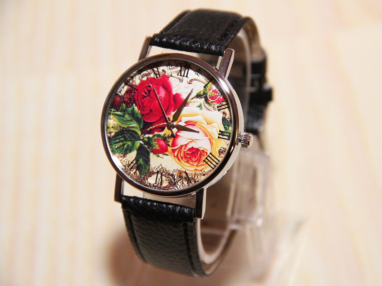 Wristwatches Flowers Watches Red Roses Ladies Watches | Etsy