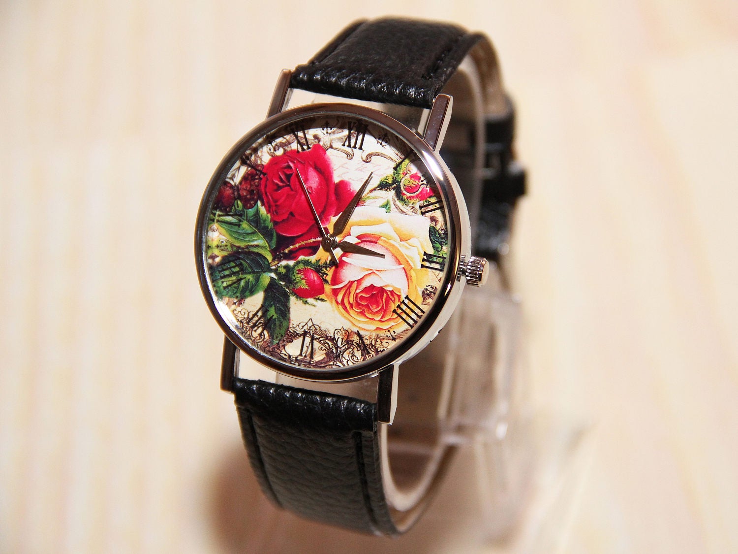 Wristwatches Flowers Watches Red Roses Ladies Watches | Etsy