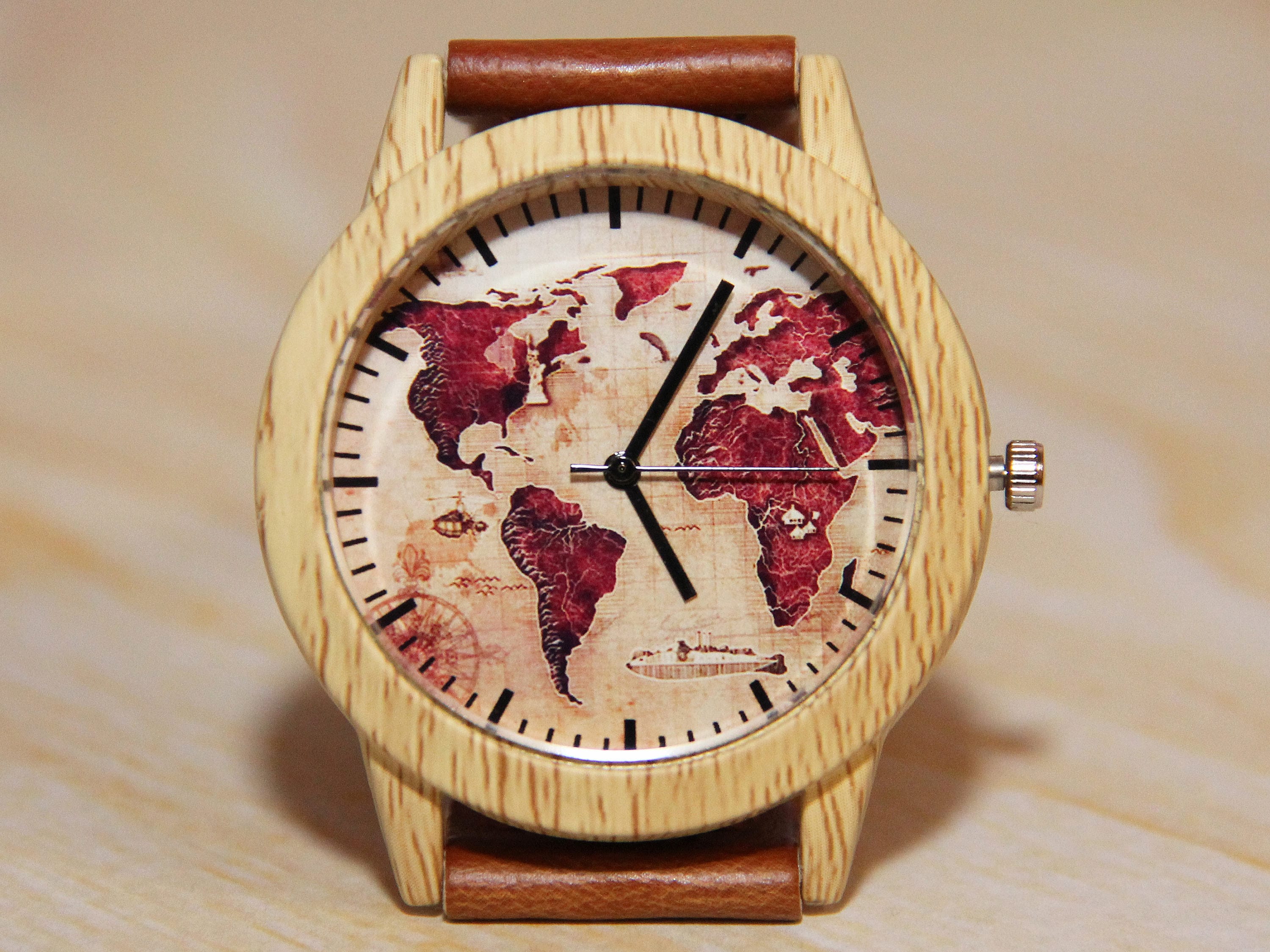 World wrist map watch wooden wrist watch imitation wooden | Etsy