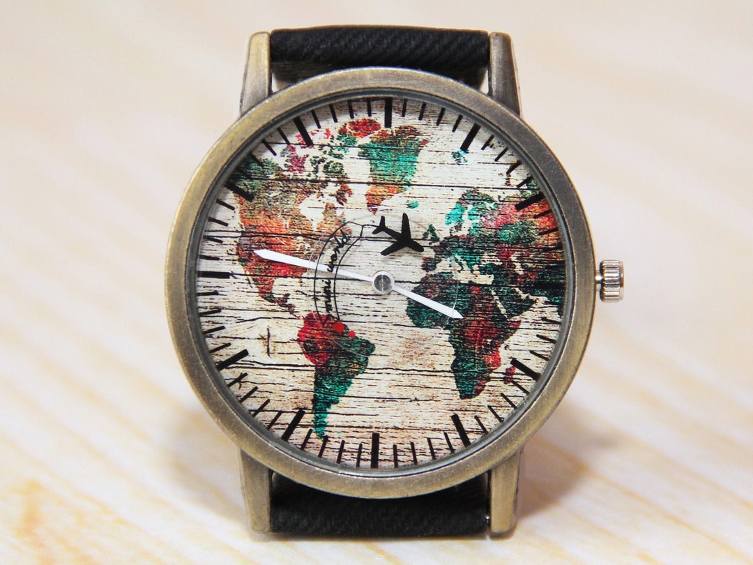 Wristwatch World Map, Mens Watch, Women's Watch, Green World Watch ...