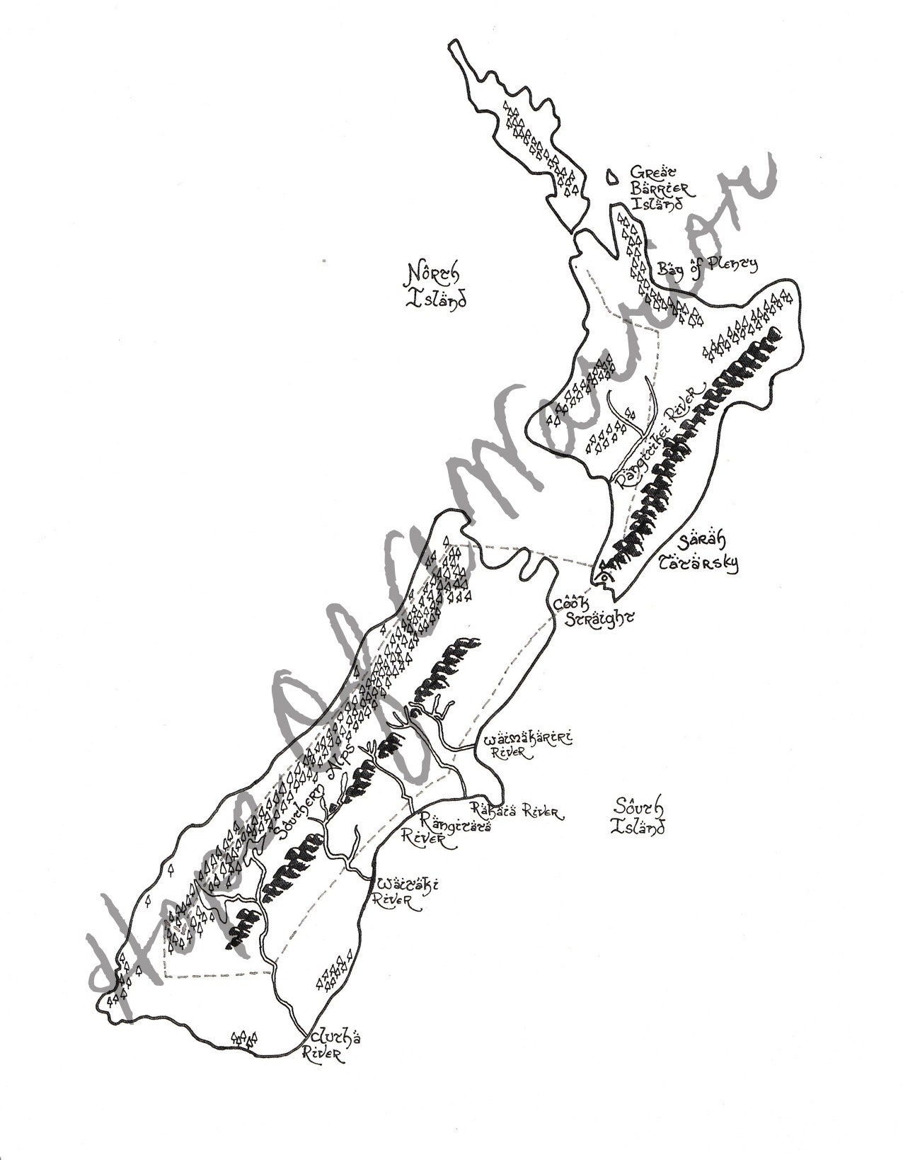 New Zealand Fantasy Style Map - Etsy