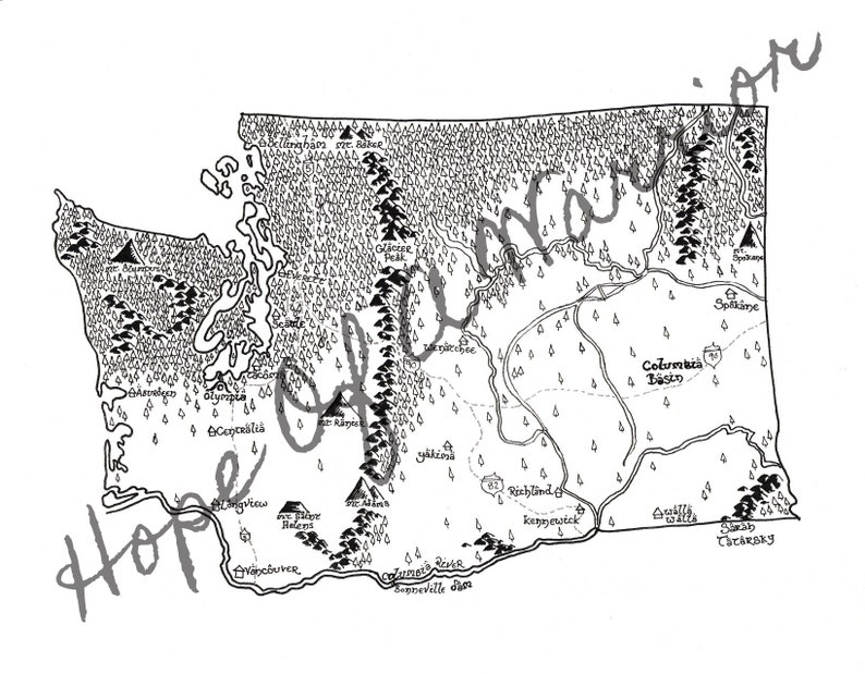 Washington State Fantasy Style Map - Digital - Etsy
