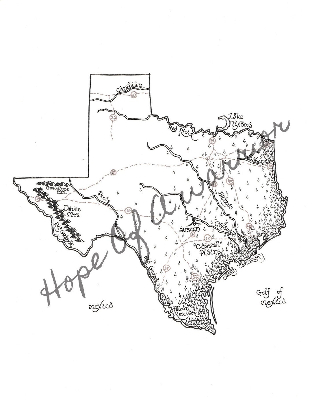 Texas State Fantasy Style Map - Etsy