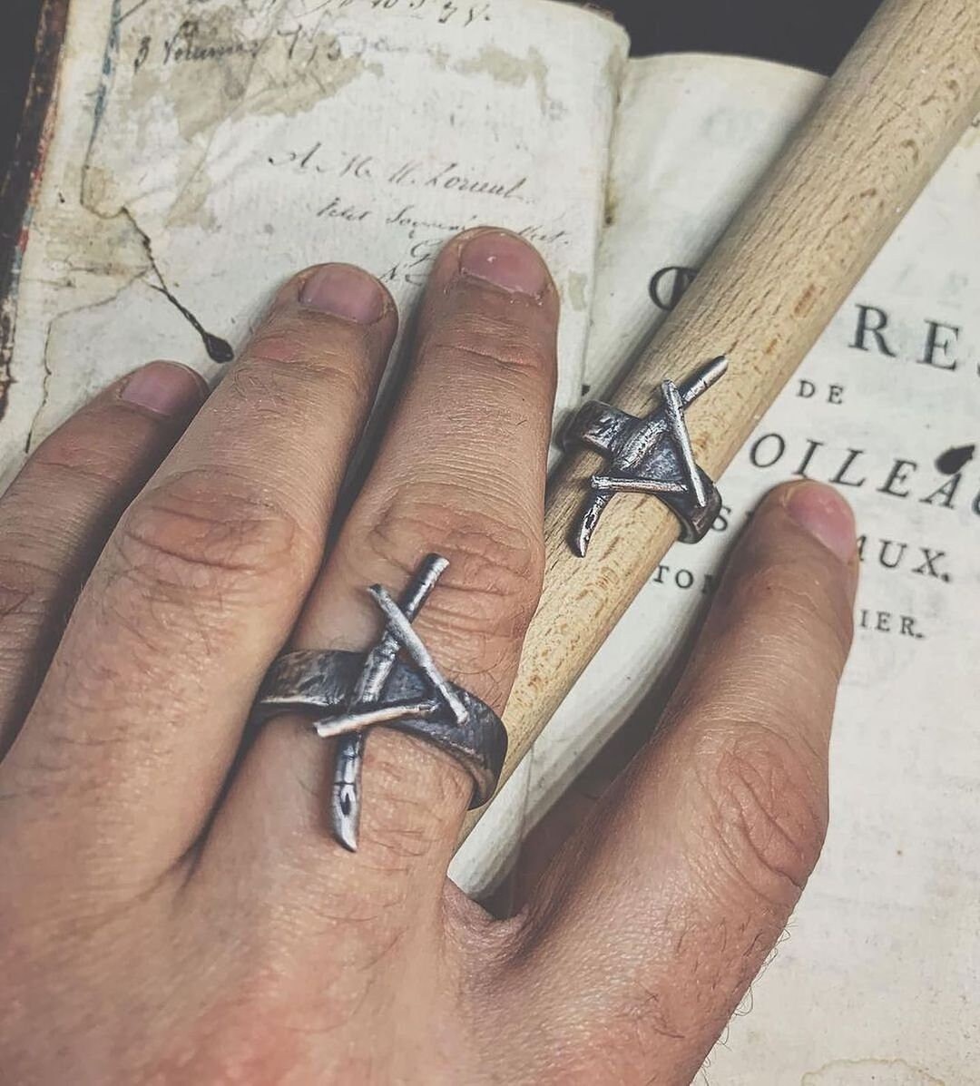 Hand Carved Sterling Silver THURISAZ Rune Ring Viking Runes Futhark ...