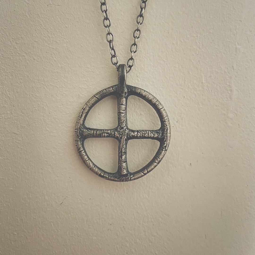 Hand Carved Oxidized Sterling Silver Solar Cross Pendant: Norse Viking ...