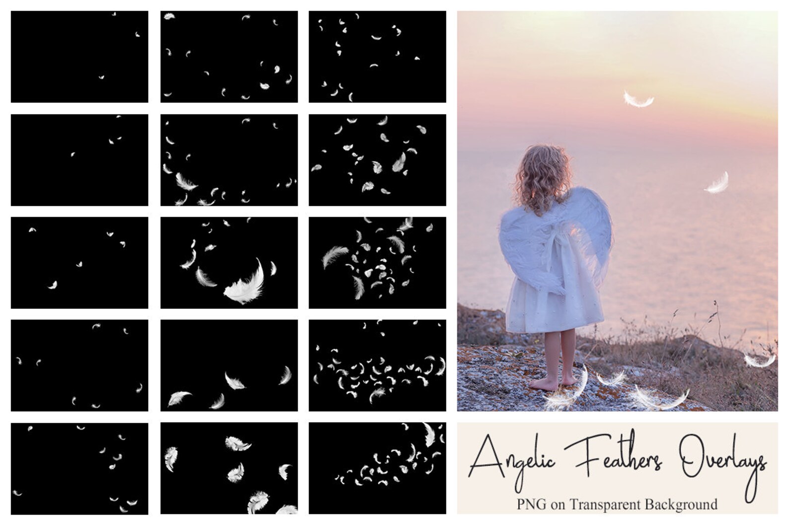 30 Angelic Feather Overlays - Photoshop Overlays - PNG - White Flying ...