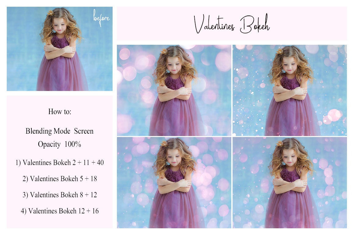 50 Valentines Bokeh Overlays Valentines Overlays Pink | Etsy