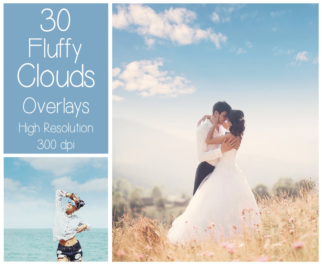 30 Fluffy Clouds Overlays Blue White Sky Textures Cloudy - Etsy Australia